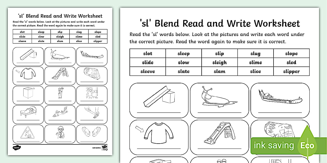 'sl' Blend Read and Write Worksheet (teacher made) - Twinkl