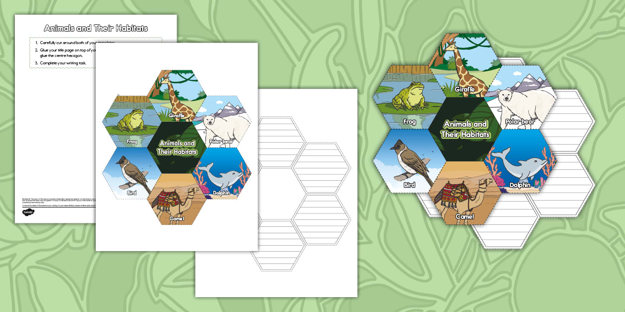 Animals and Their Habitats Hexagon Writing Template - Twinkl