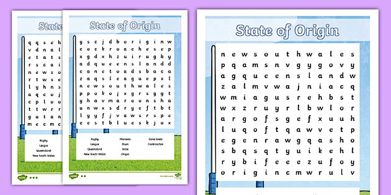 Crash Course Podcast State of Origin Word Search - Twinkl