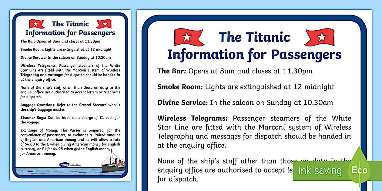 Cursive The Titanic Role Play Information Poster - Twinkl