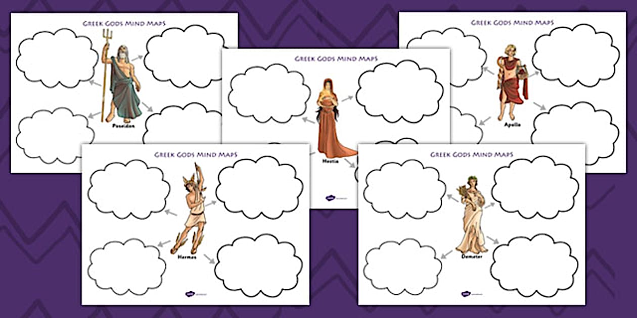 Ancient Greek Gods Mind Map Worksheets (teacher made)