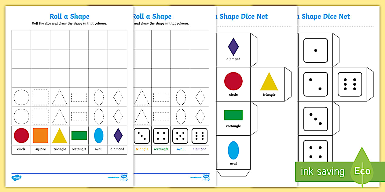 SA Roll and Draw a Shape Worksheet (teacher made) - Twinkl