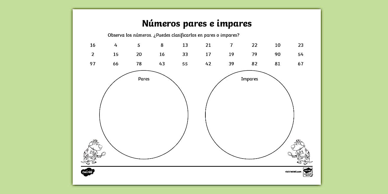Ficha de actividad: Números pares e impares del 1 al 100
