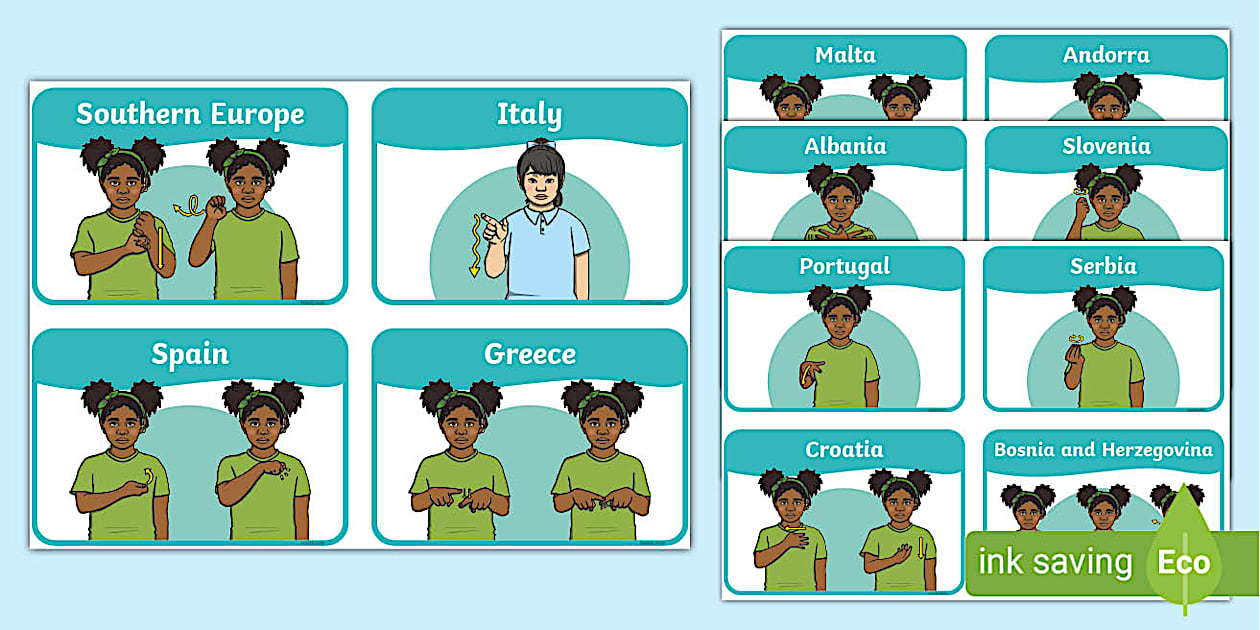 Auslan Countries in Southern Europe Word Cards
