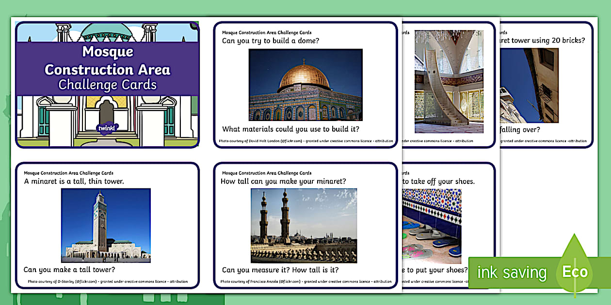 Editable Mosque Construction Area Challenge Cards - Twinkl