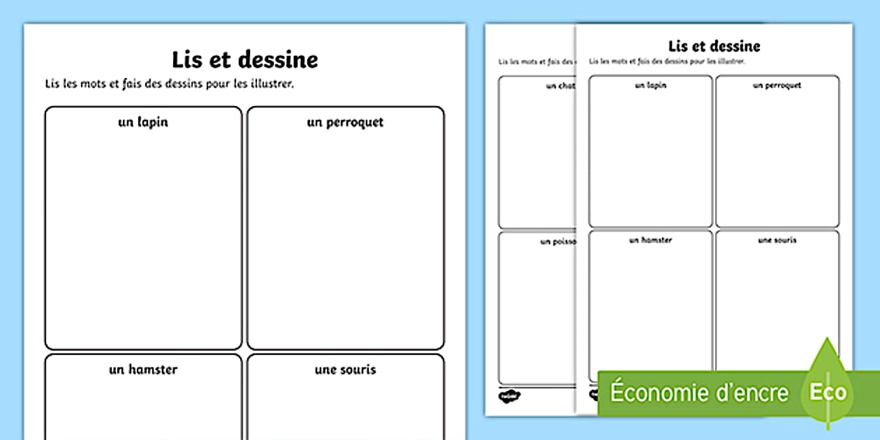 Activité de lecture de mots et dessin : les animaux