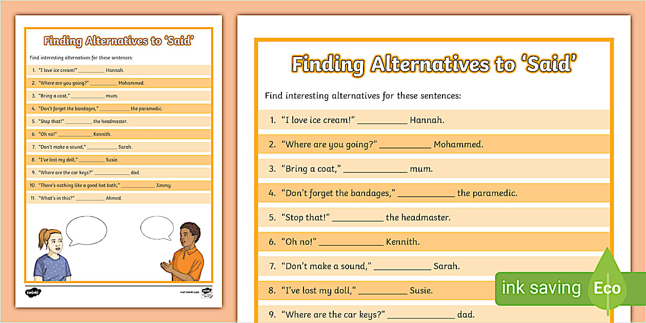 Editable Synonyms for Said Worksheet (teacher made) - Twinkl