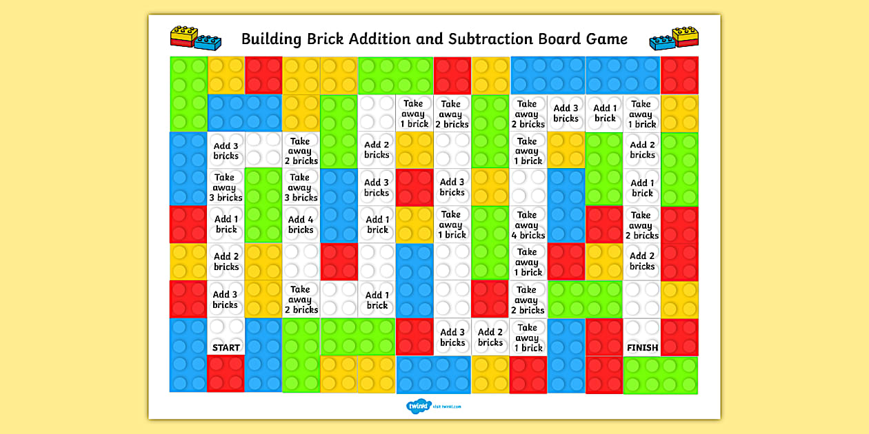 Editable EYFS Building Brick Addition and Subtraction Board Game