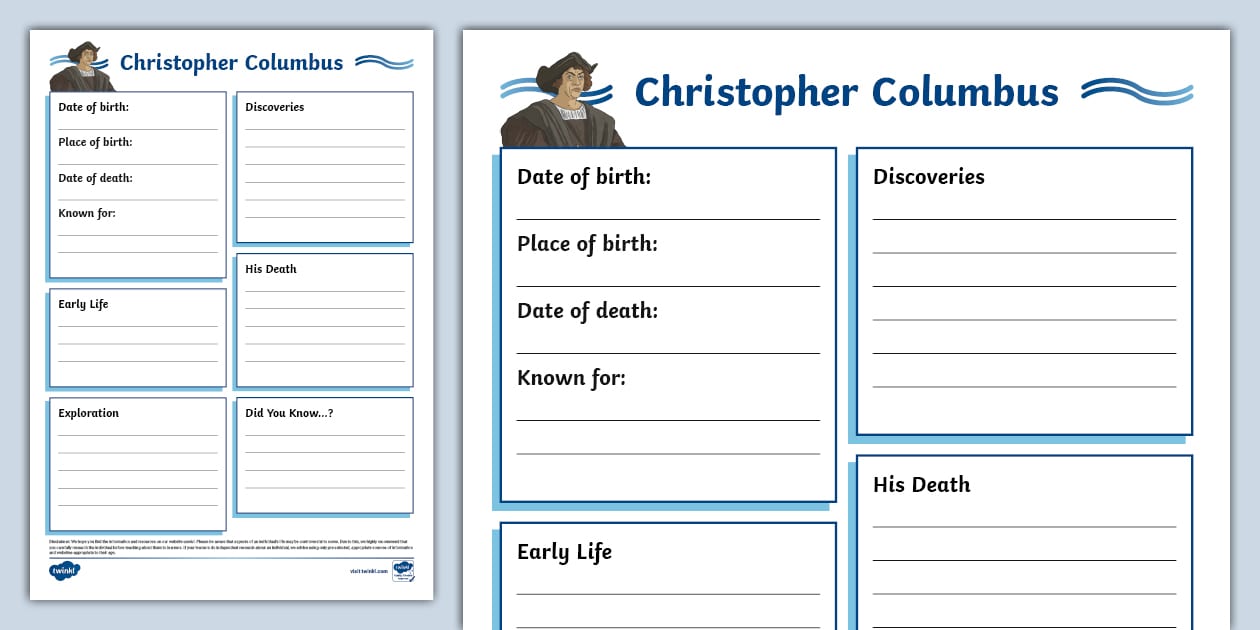 Christopher Columbus Fact File Template, Explorer Frame