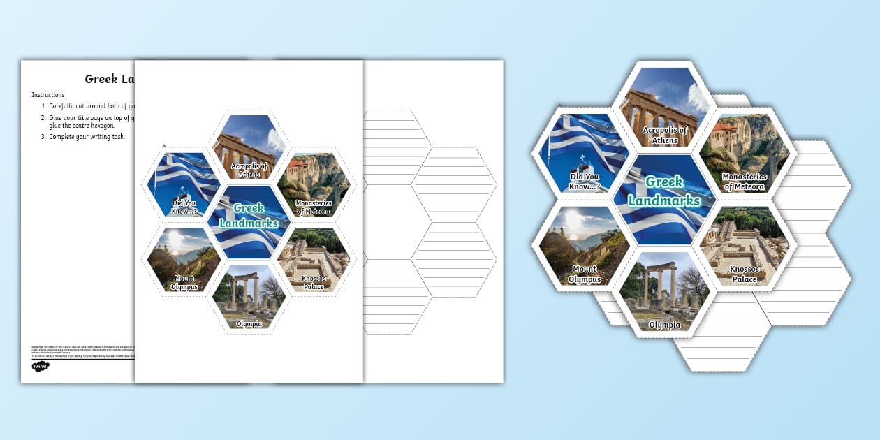 Greek Landmarks Hexagon Writing Template (teacher made)