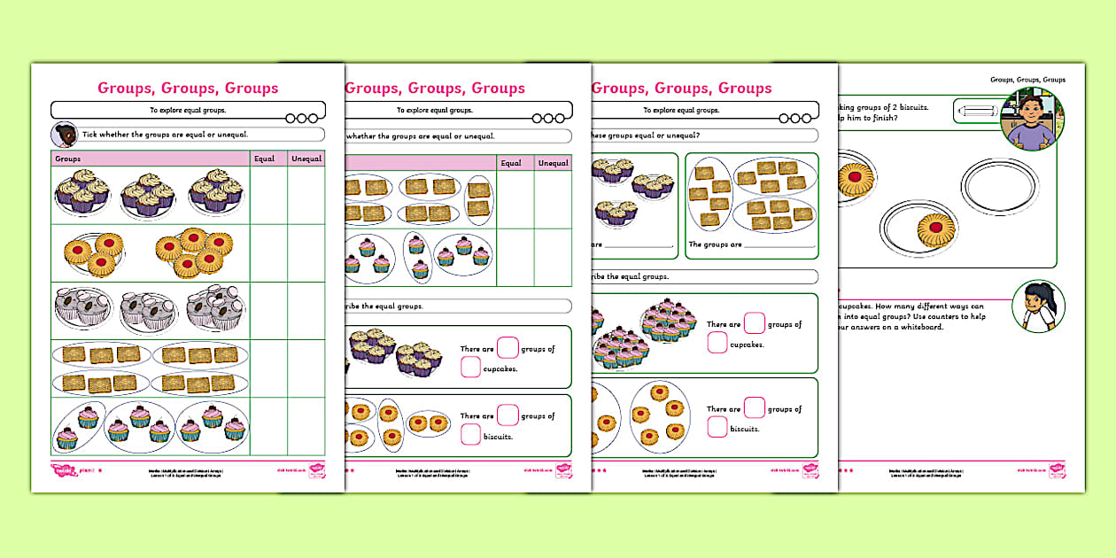 👉 Year 1 Maths Equal and Unequal Groups Worksheet Pack
