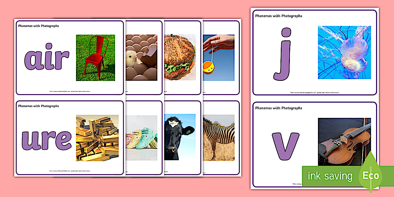 Precursive Phase 3 Phonemes with Photographs Flashcards