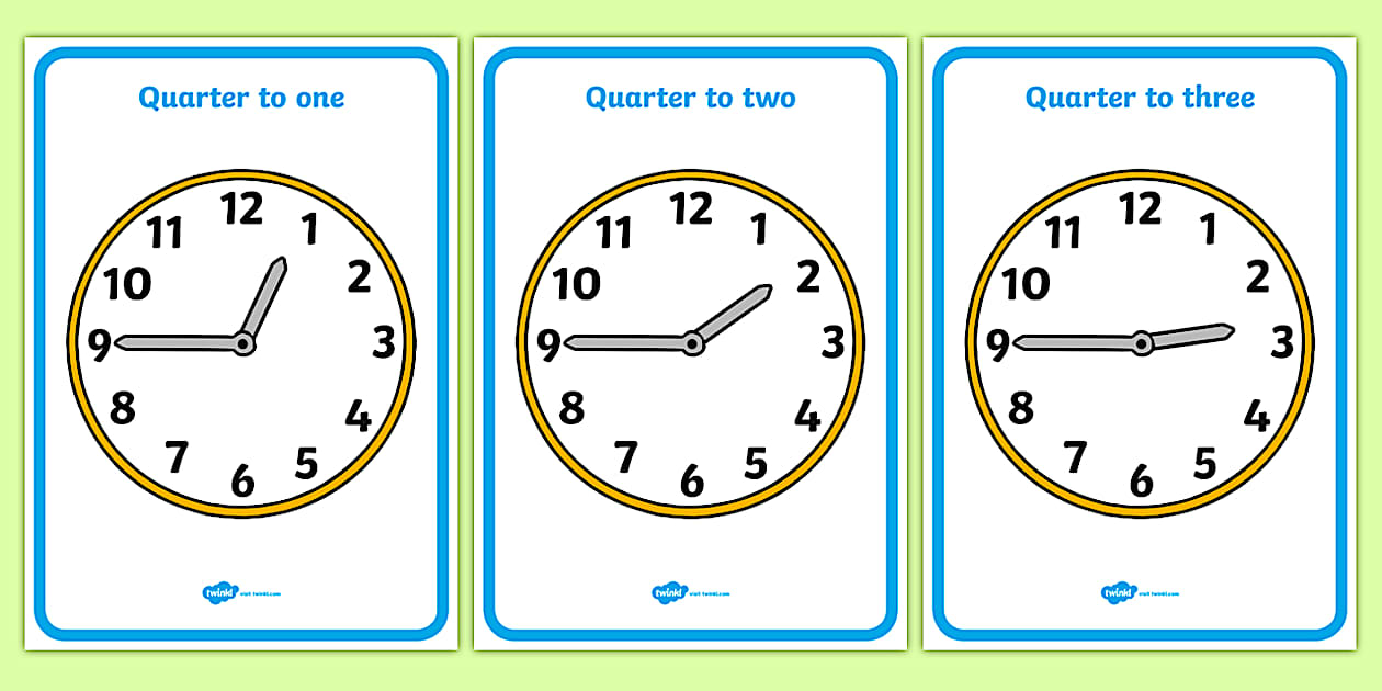 Analogue Clocks - Quarter To Worksheet | Posters | KS1