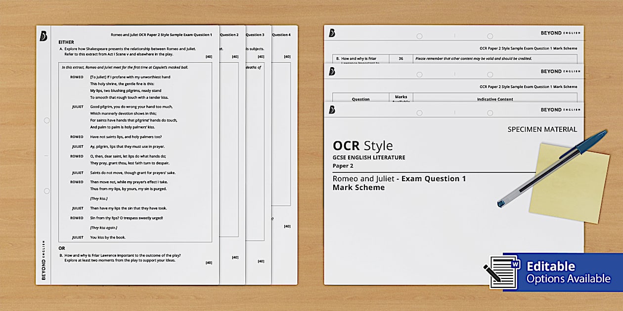 Romeo and Juliet OCR Paper 2 Style Sample Exam Questions