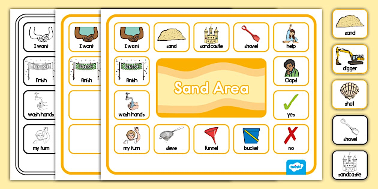 Colorful Sand Area Communication Board | Twinkl USA - Twinkl