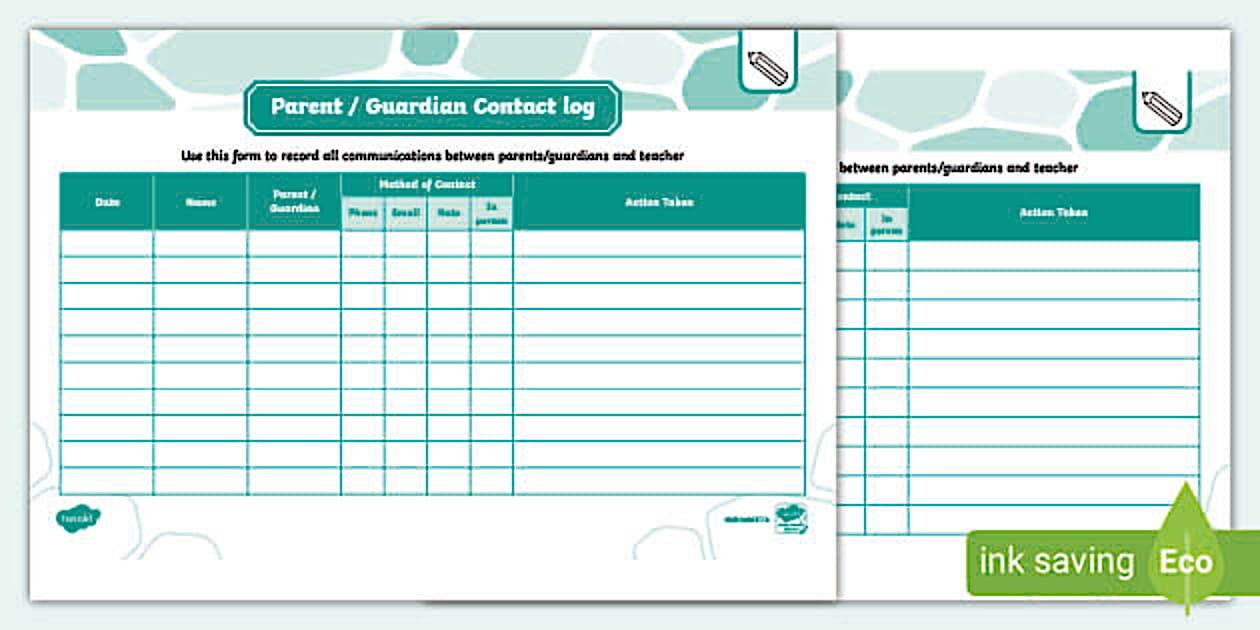 Teacher Planner: Parent/Guardian Contact Logs - Twinkl