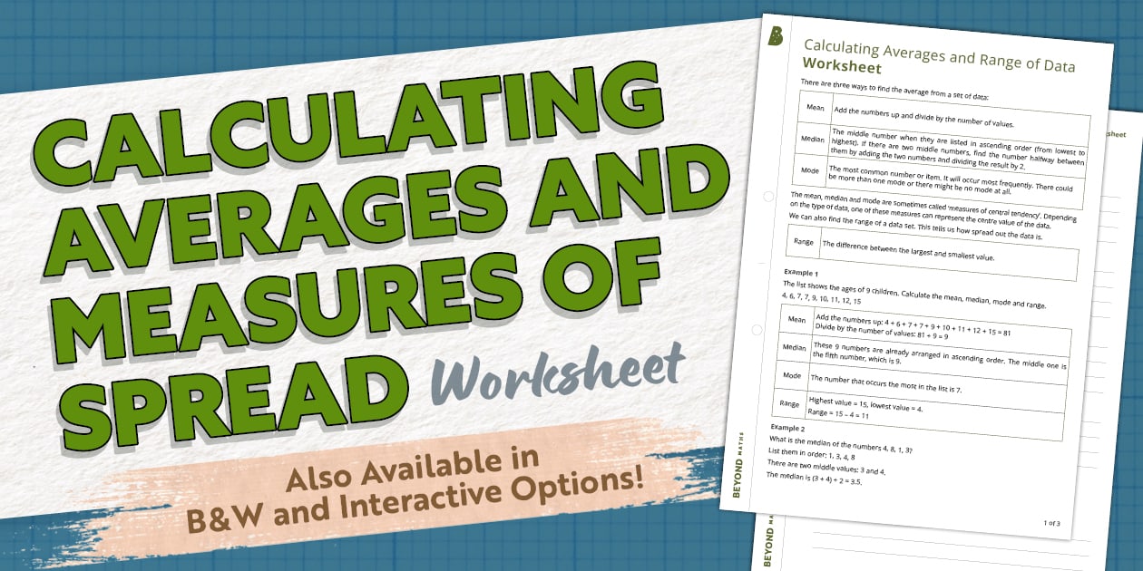 Calculating Averages and Measures of Spread Worksheet