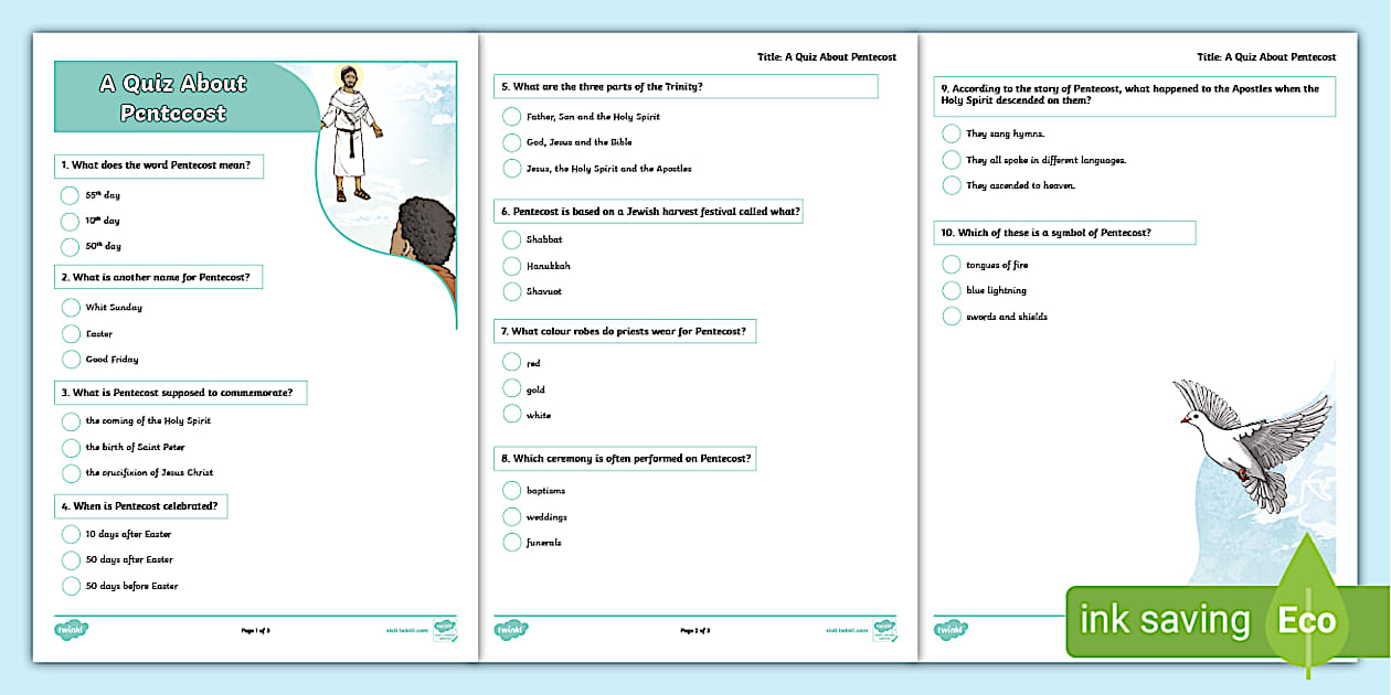 KS2 Pentecost Quiz - RE (teacher made) - Twinkl