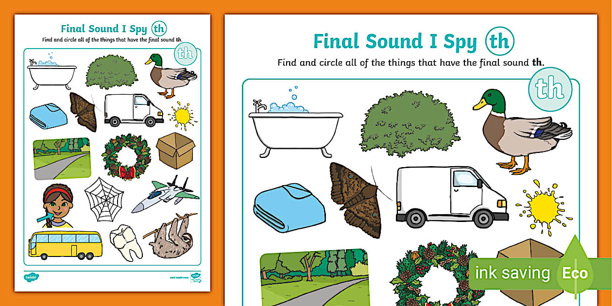 Final Sounds I Spy Activity: Digraph th - Twinkl