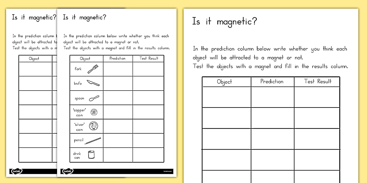 Magnetic Objects Worksheet - Twinkl