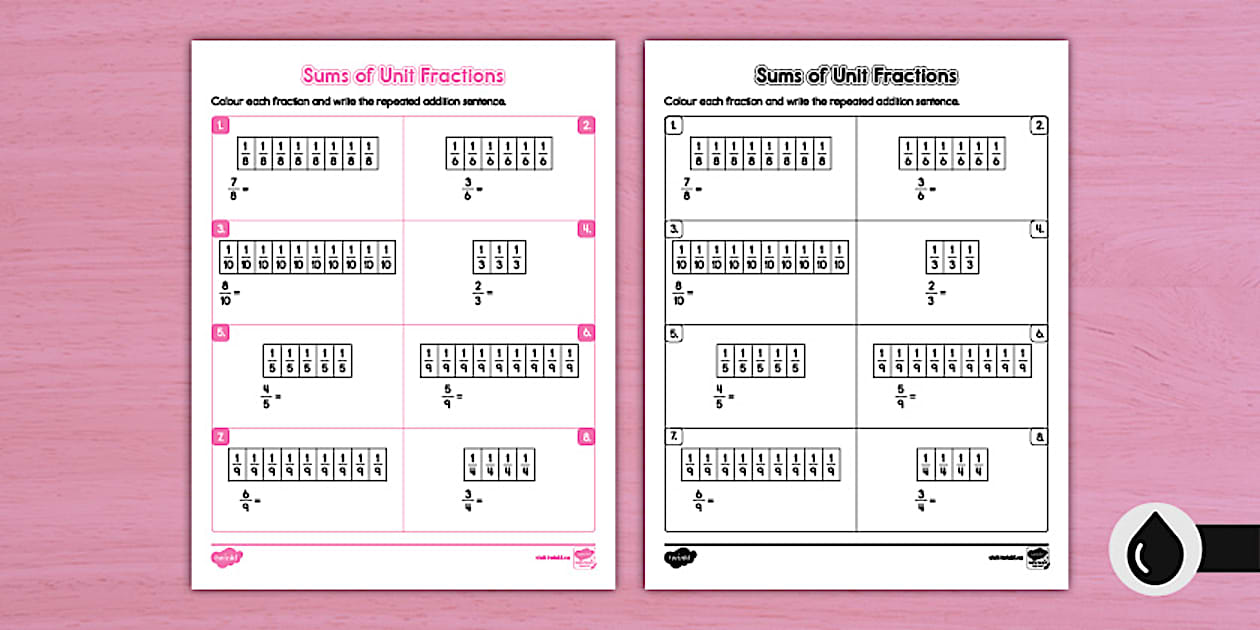 Colour the Fractions & Write Repeated Addition Sentences