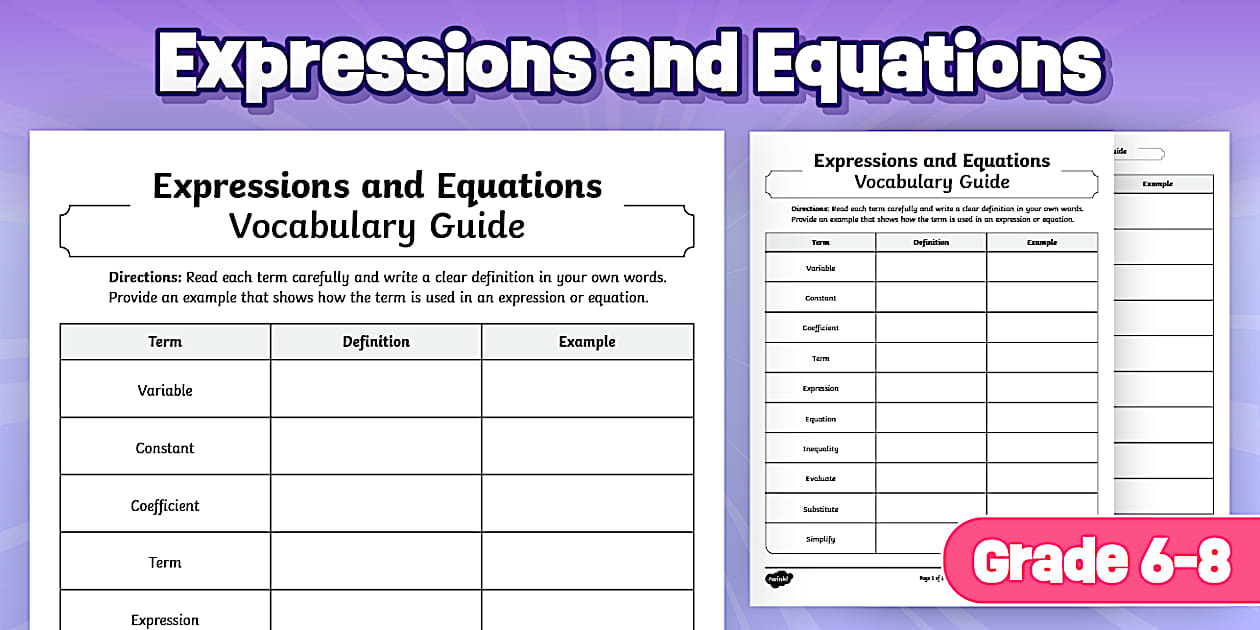 Expressions and Equations Vocabulary Guide