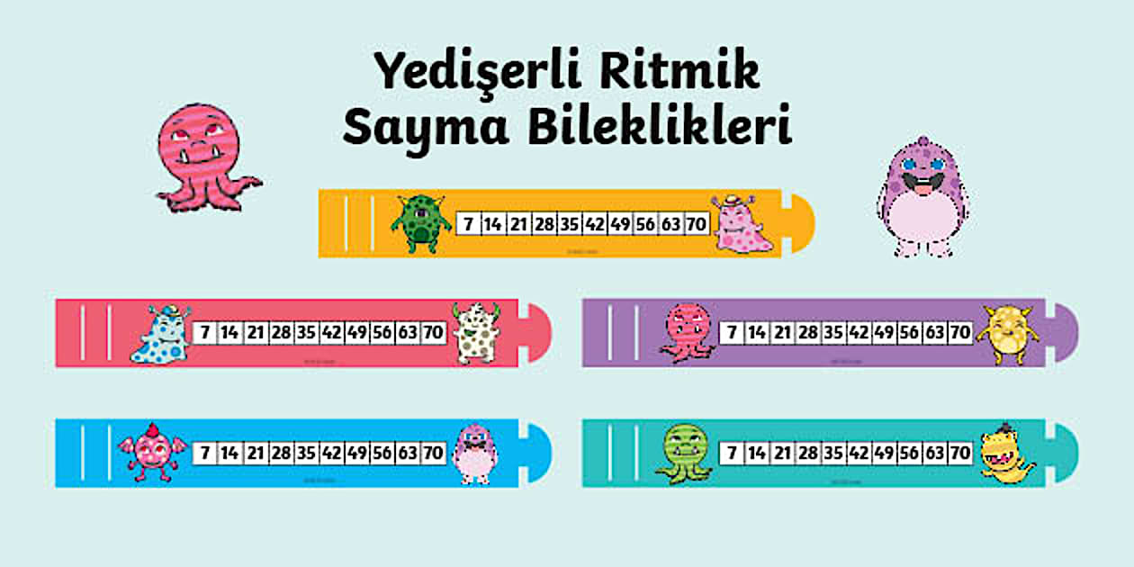 7'şer Ritmik Sayma Bileklikleri - İlkokul Seviyesine Özel