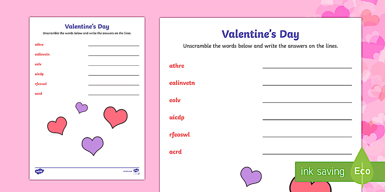 Valentine's Day Word Unscramble - ESL Valentine's Day Resources