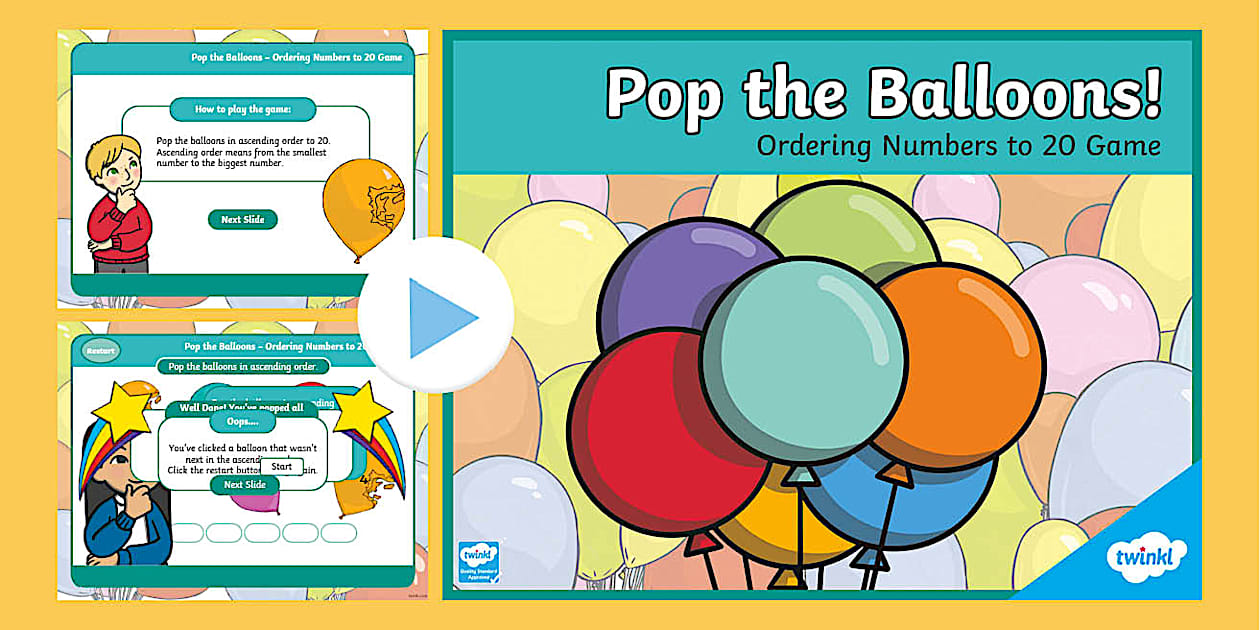 Pop the Balloons – Ordering Numbers to 20 PowerPoint Game