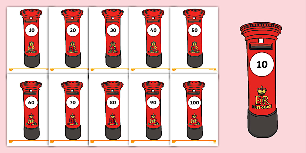 Multiples of 10 on Post Boxes Display Cut-Outs - Twinkl