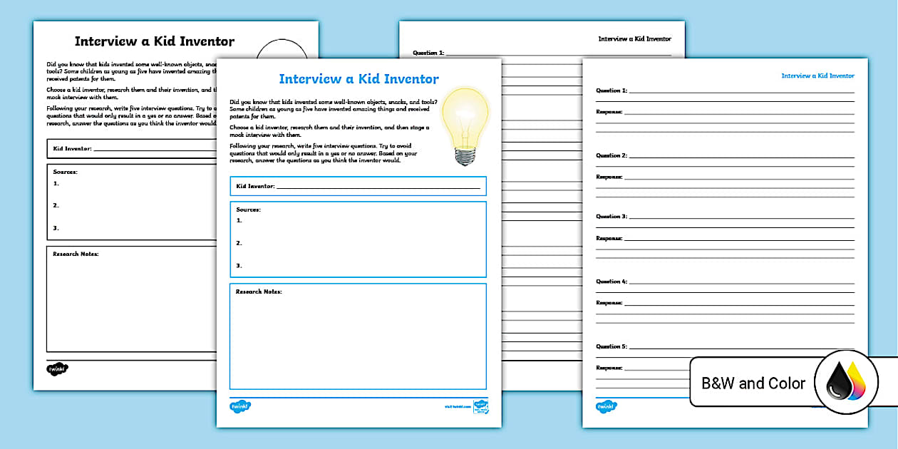 Seventh Grade Interview a Kid Inventor Worksheet - Twinkl