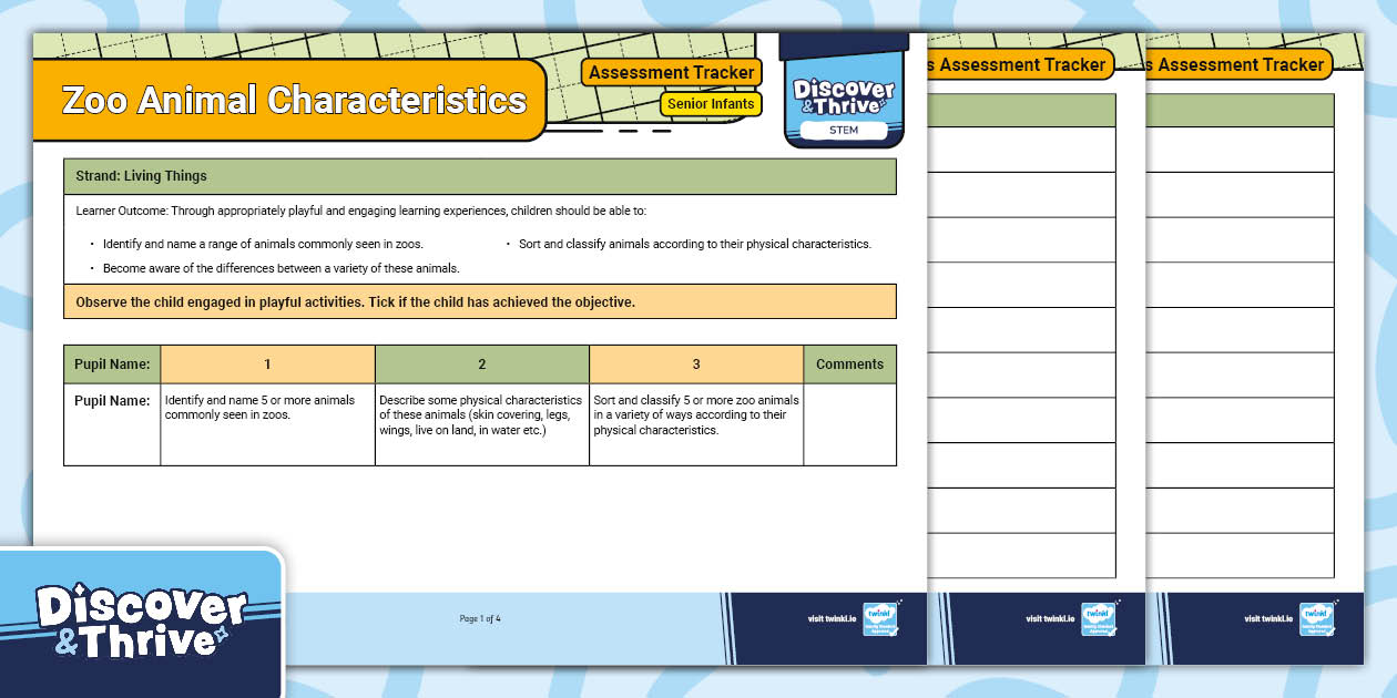 STEM (Living Things) Zoo Animal Characteristics Assessment Tracker (Senior