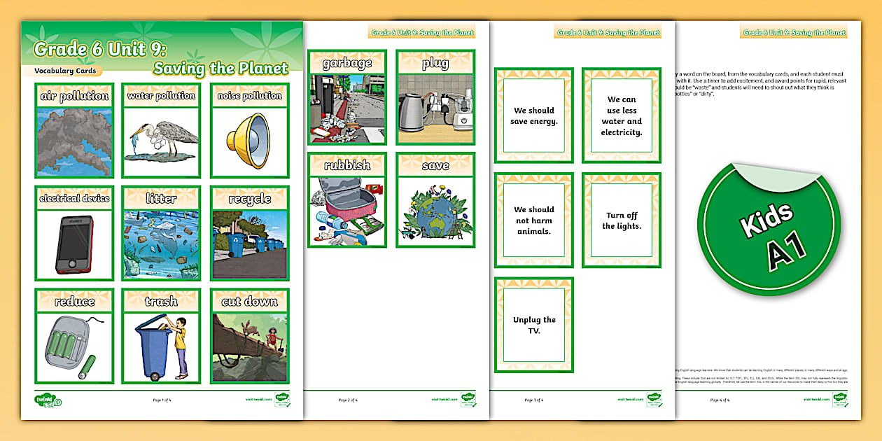 Turkey Curriculum English Vocabulary Cards: Grade 6 Unit 9 (Saving the ...