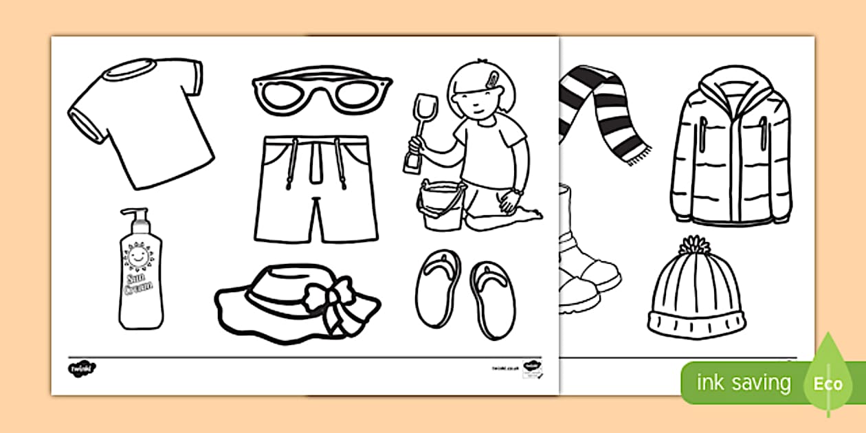 Summer and Winter Clothes Colouring Sheet - Primary Resource