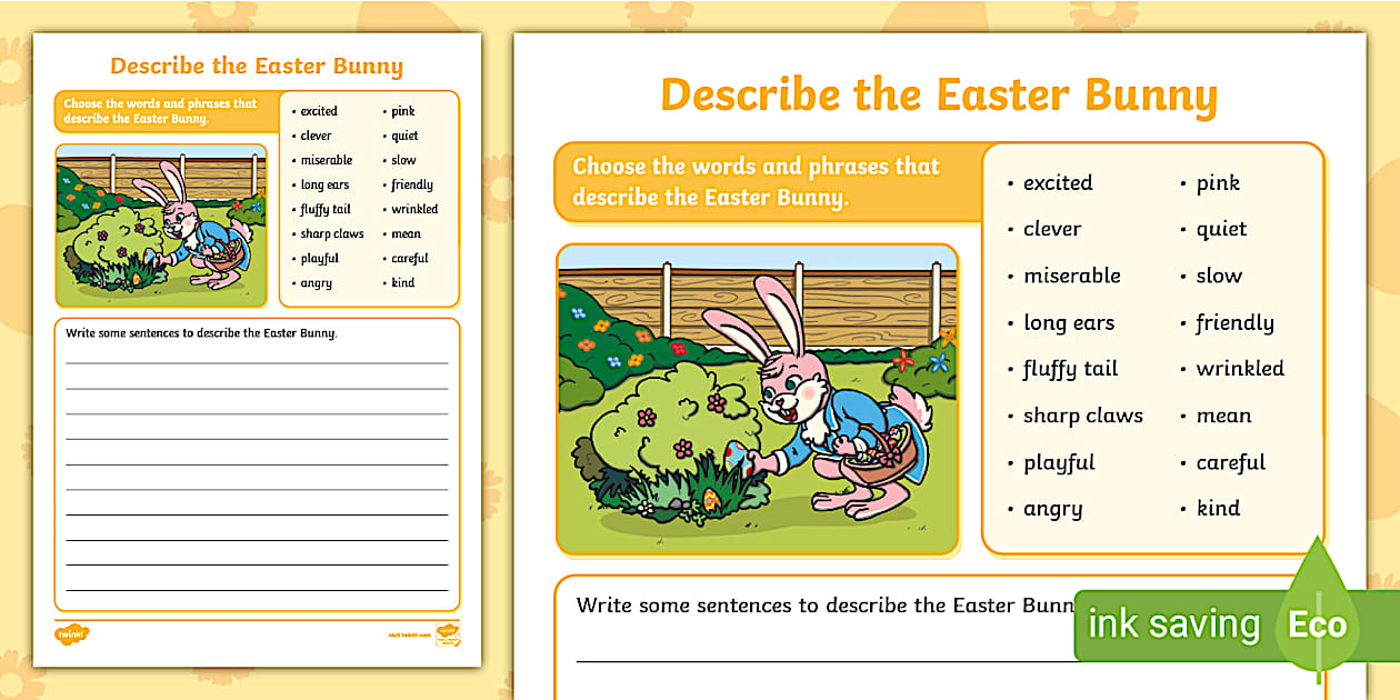 Describe the Easter Bunny Worksheet (teacher made) - Twinkl
