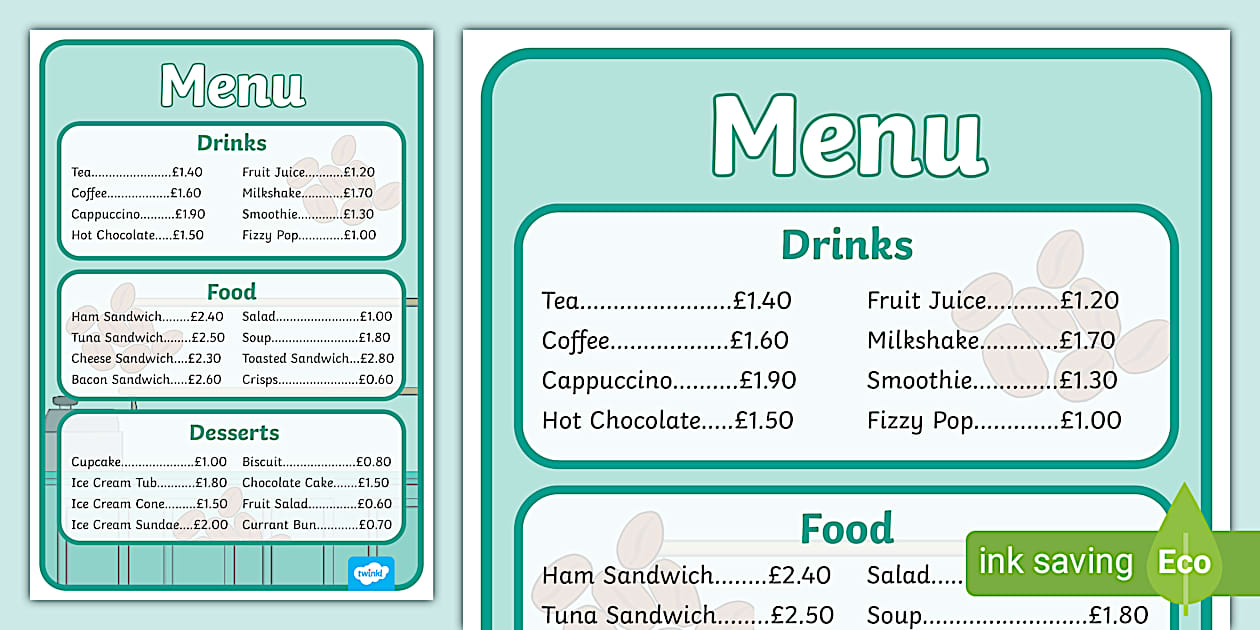 Editable Cafe Menu (teacher made) - Twinkl
