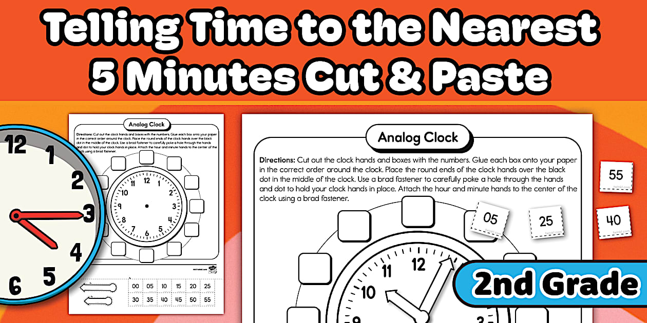 Telling Time Analog Clock Cut and Paste the Minutes Activity