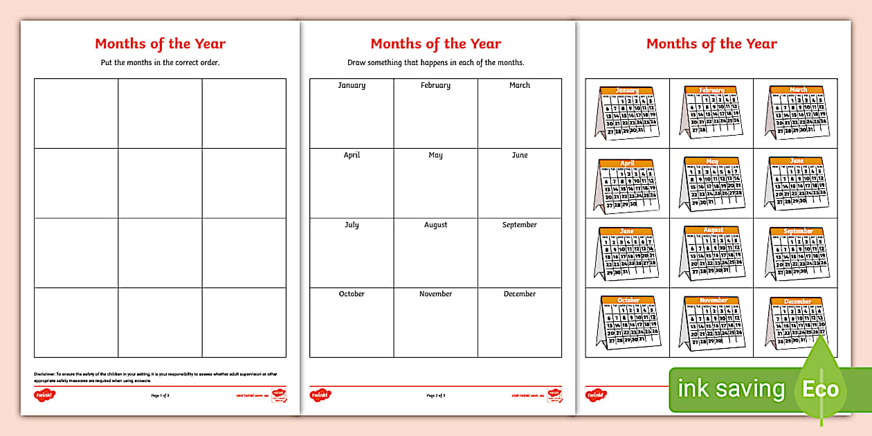 Months of the Year Worksheet (Teacher-Made) - Twinkl