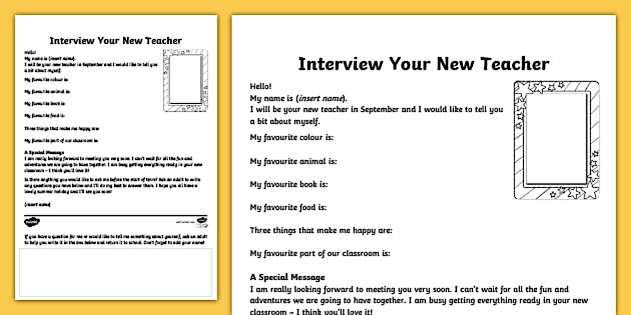 * NEW * Interview Your New Teacher Activity Sheet - Twinkl