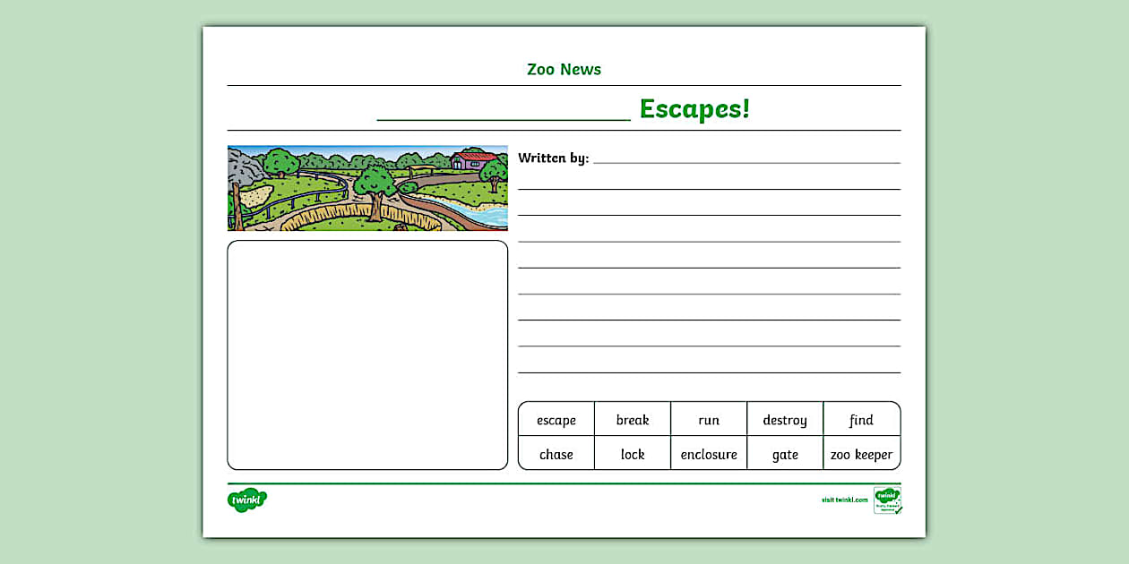 Animal Escapes Zoo Newspaper Writing Template (Teacher-Made)