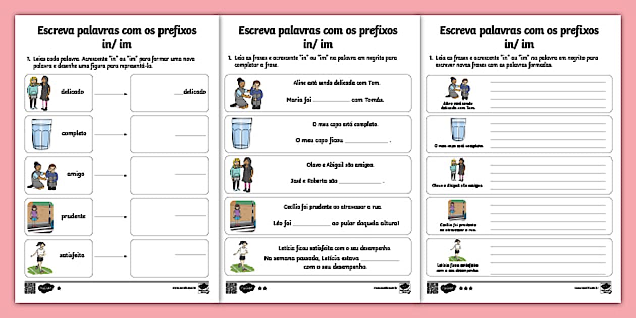 Complete com os prefixos in ou im - diferenciação - Twinkl