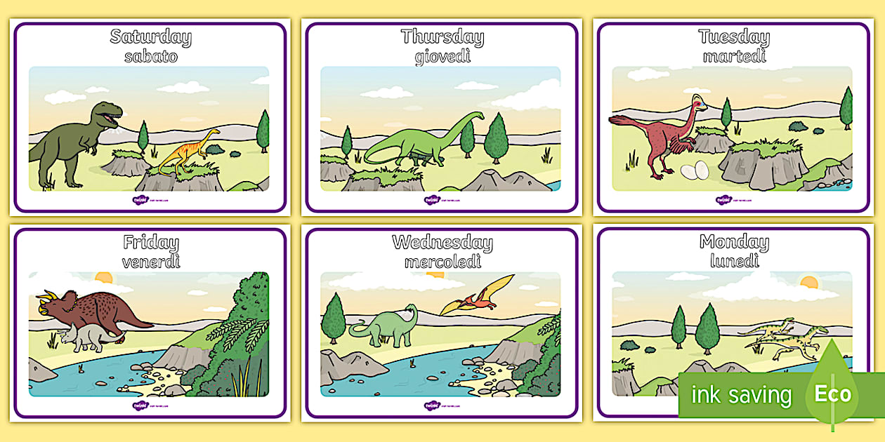 Dinosaur Themed Days of the Week Posters English/Italian - Dinosaur Themed
