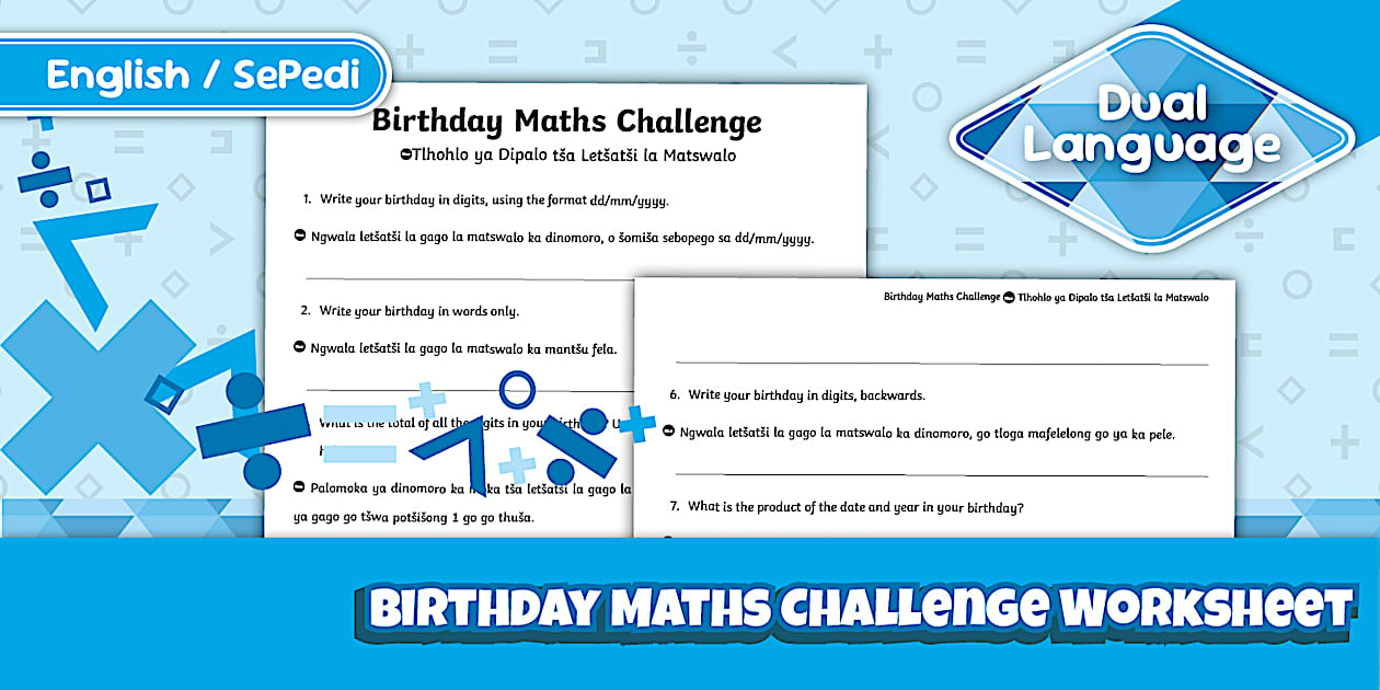 Birthday Maths Challenge Worksheet-Sepedi