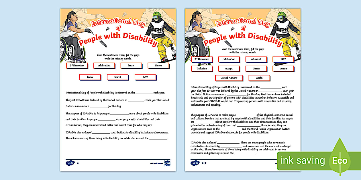 International Day of People with Disability Cloze Activity