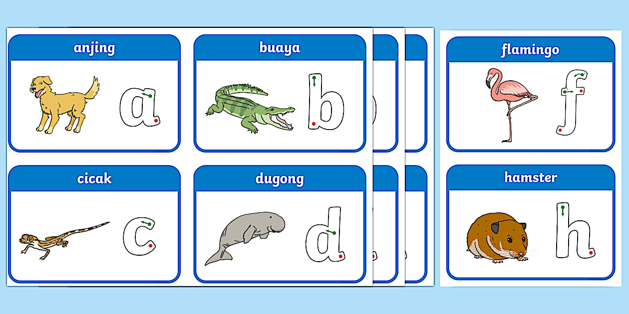 Kad Imbasan Menulis Huruf Abjad (Huruf Kecil) Tema Haiwan