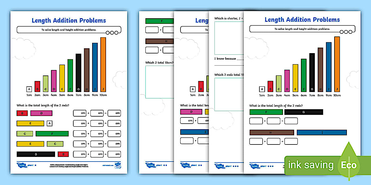 Editable Length Addition Problems Worksheets - Twinkl