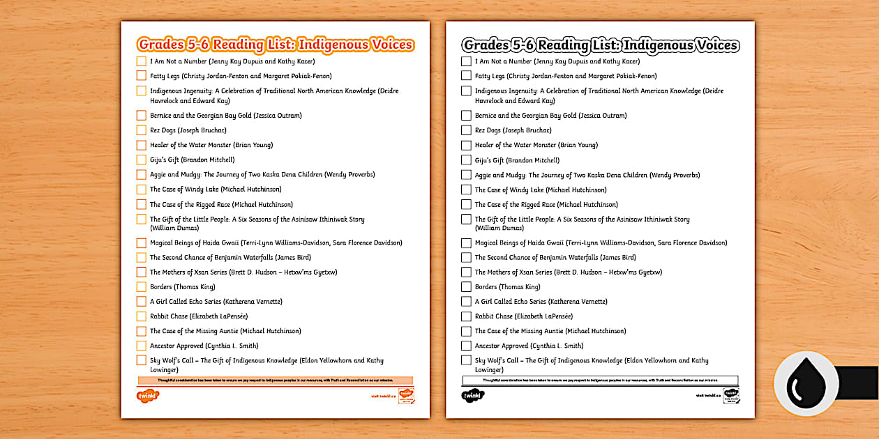 FREE! - Indigenous Voices: Grade 5 to Grade 6 Reading List