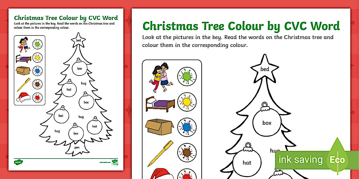 👉 Christmas Colour by CVC Word Activity | Twinkl - Twinkl