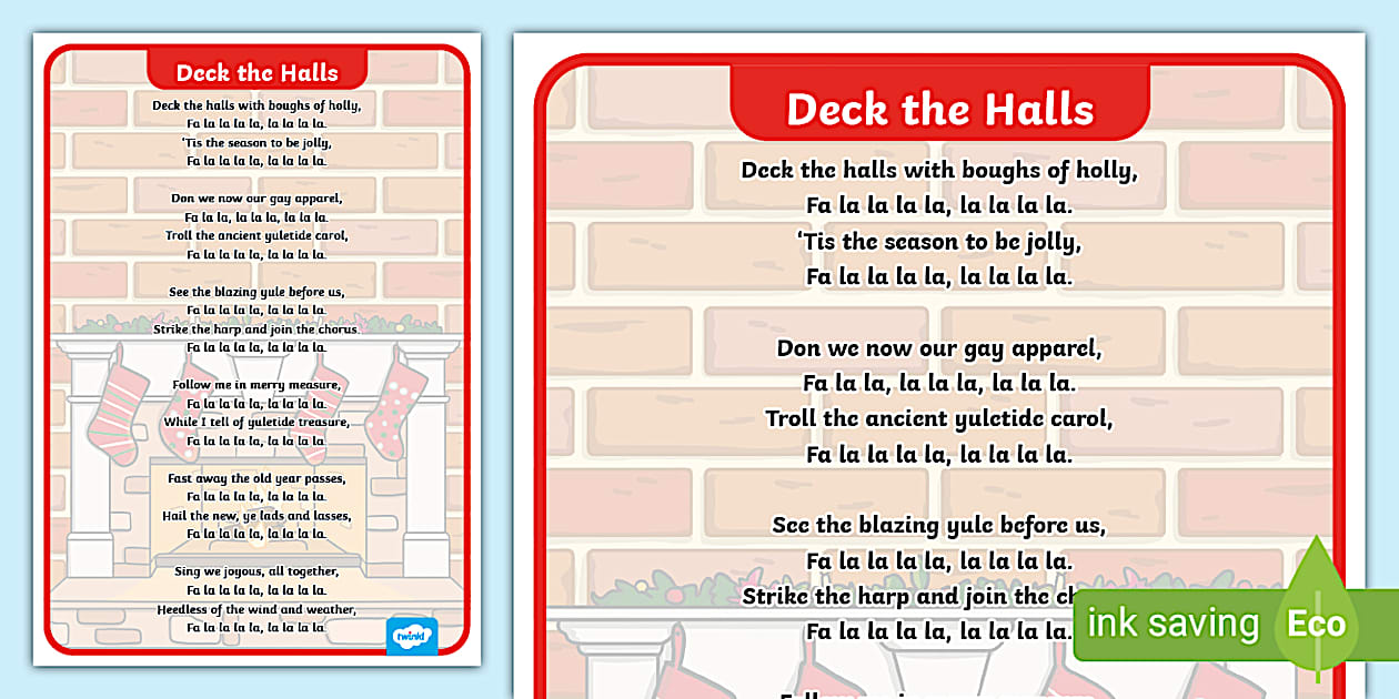 Deck the Halls Song Sheet - Christmas Songs - Twinkl