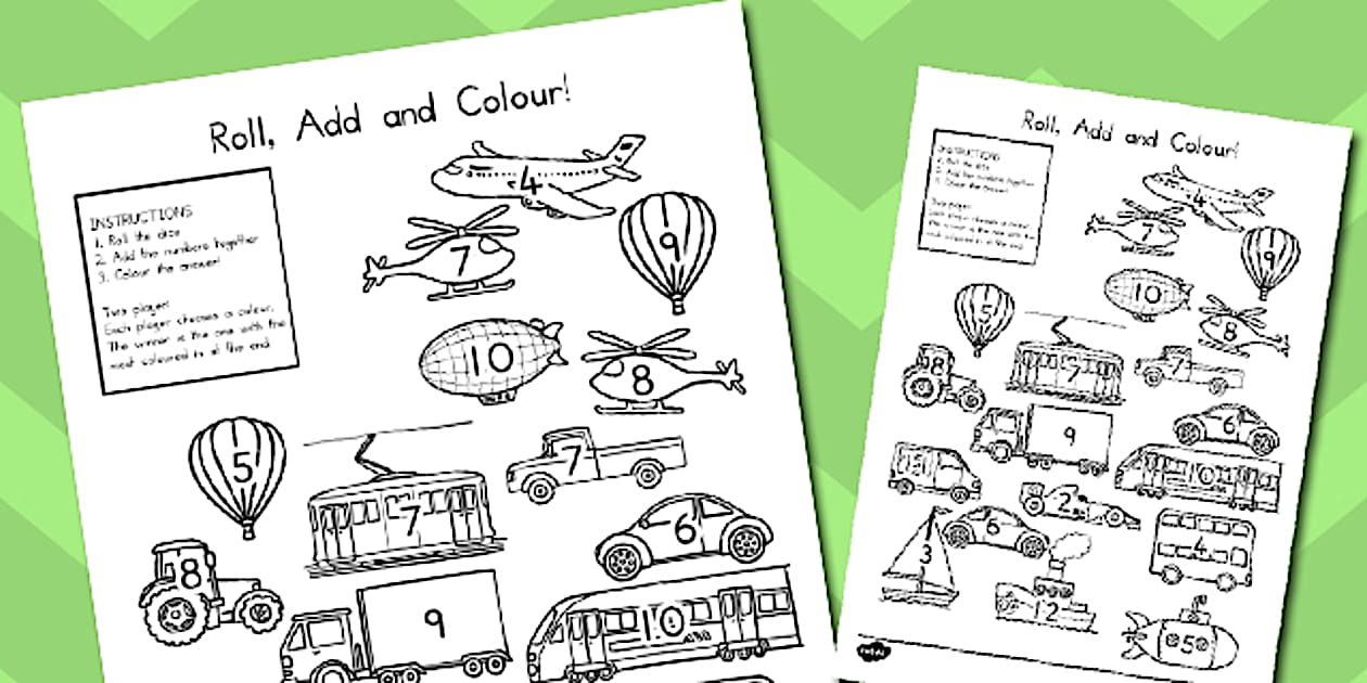 Transport Roll And Colour Activity Worksheet (teacher made)